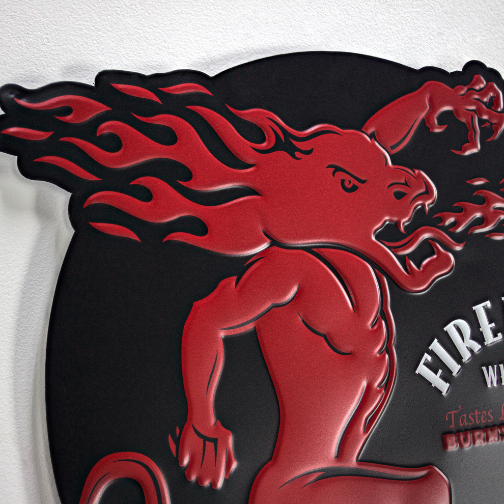 Fireball Whisky Embossed Metal Wall Decor Sign, 15.5" H x 16" L x 0.5 ...