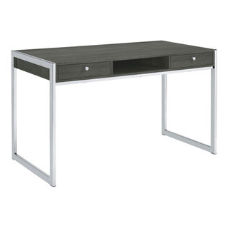 Antojuan 2-drawer Writing Desk Weathered Grey and Chrome Writing Desk ...