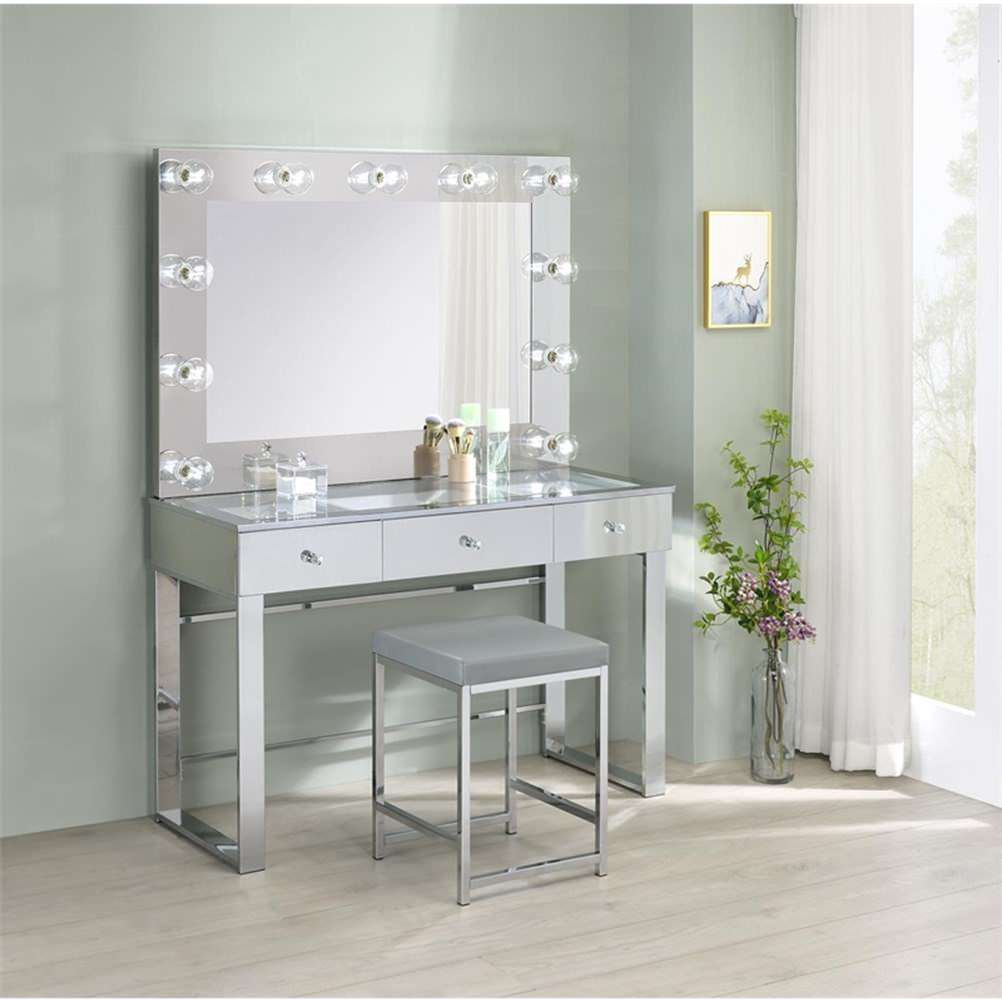 Coaster Umbridge 3-Drawer Wood Vanity with LED Lighting in Chrome/White ...