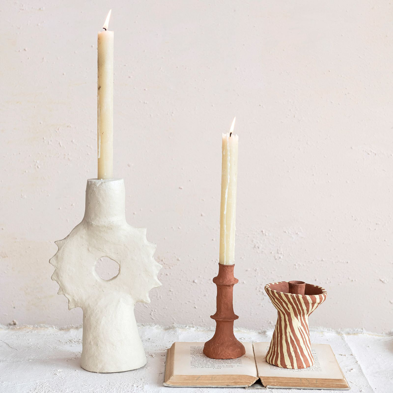 Handmade Paper Mache Spiked Taper Candle Holder, Natural - Modern ...
