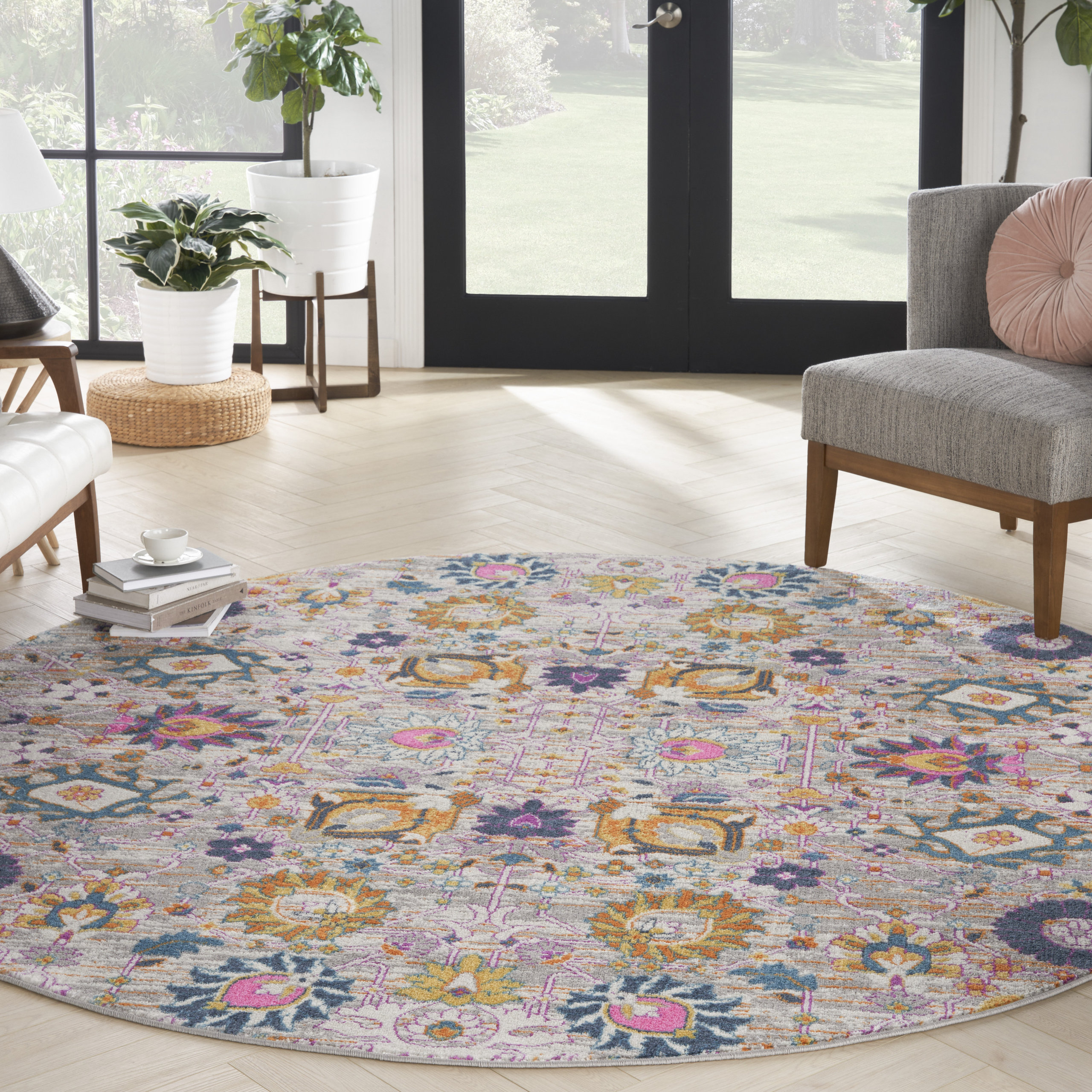 Nourison Passion PSN01 Area Rug, Silver, 8' x Round - Mediterranean ...