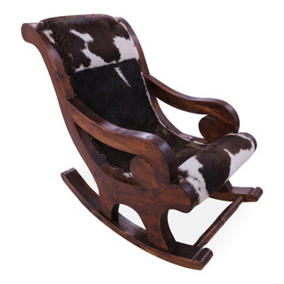 Hair-On Cowhide Wooden Handcrafted Rocking Chair RC225-FC, 24" W x 48 ...