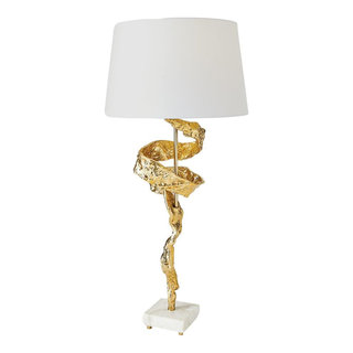 Modern Gold White Twisted Ribbon Table Lamp Brass Marble Swirl 43 x 19 ...