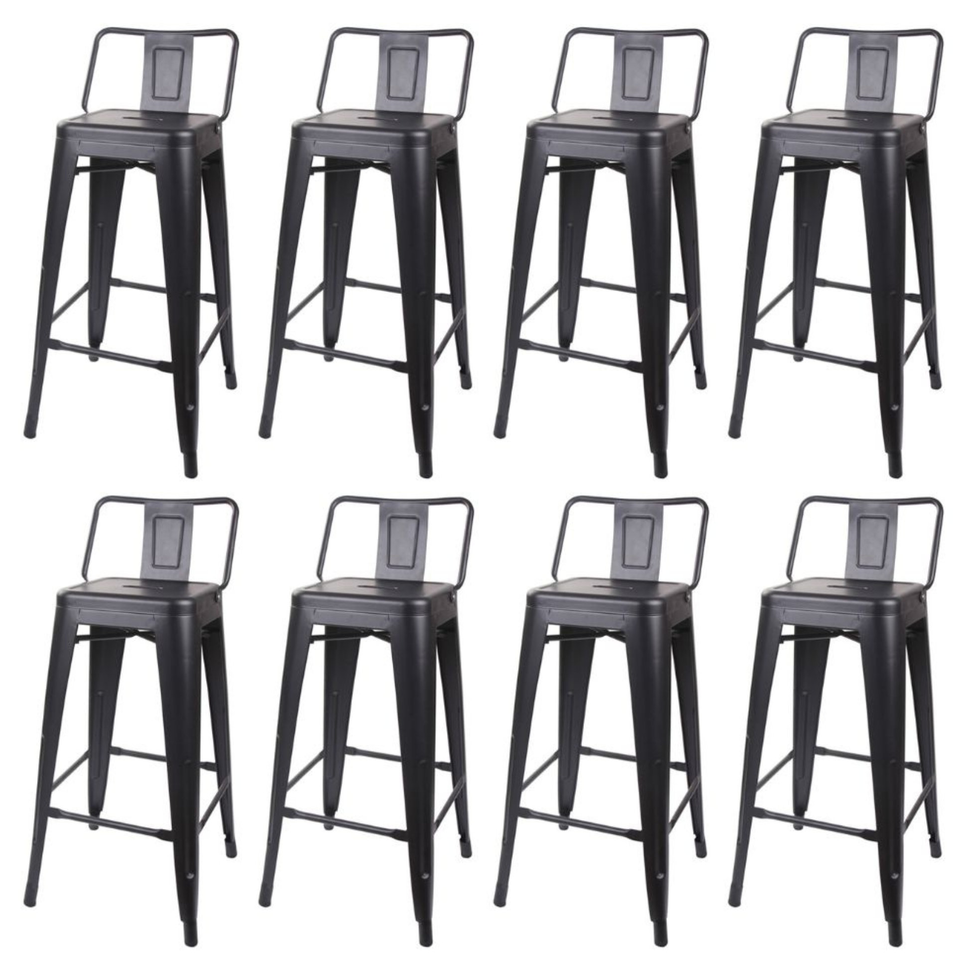 Black 30" Low Back Metal Bar Stools Set of 8 - Industrial - Bar Stools ...