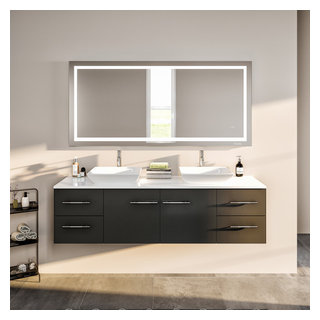 Eviva Wave Wall Mount DS Bath Vanity with WH Quartz Countertop, 60 ...
