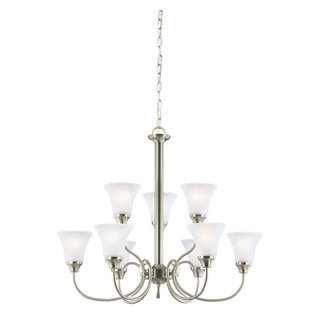 9.5W Nine Light 2-Tier Chandelier Brushed Nickel Satin Etched Glass - Traditional - Chandeliers ...