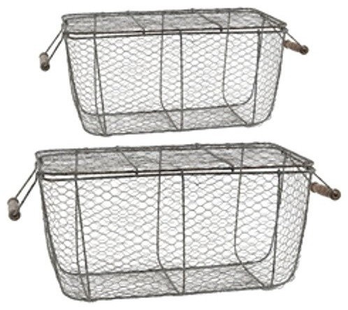 Rectangular Chicken Wire Baskets, Set of 2, Gray - Farmhouse - Baskets ...