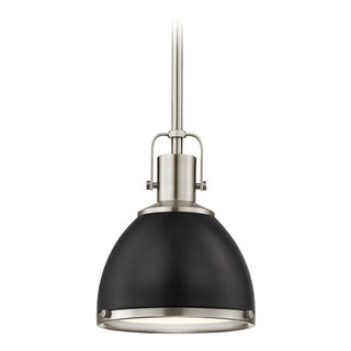 Industrial Small Metal Pendant Light 7.38"", Chrome/Matte Black ...