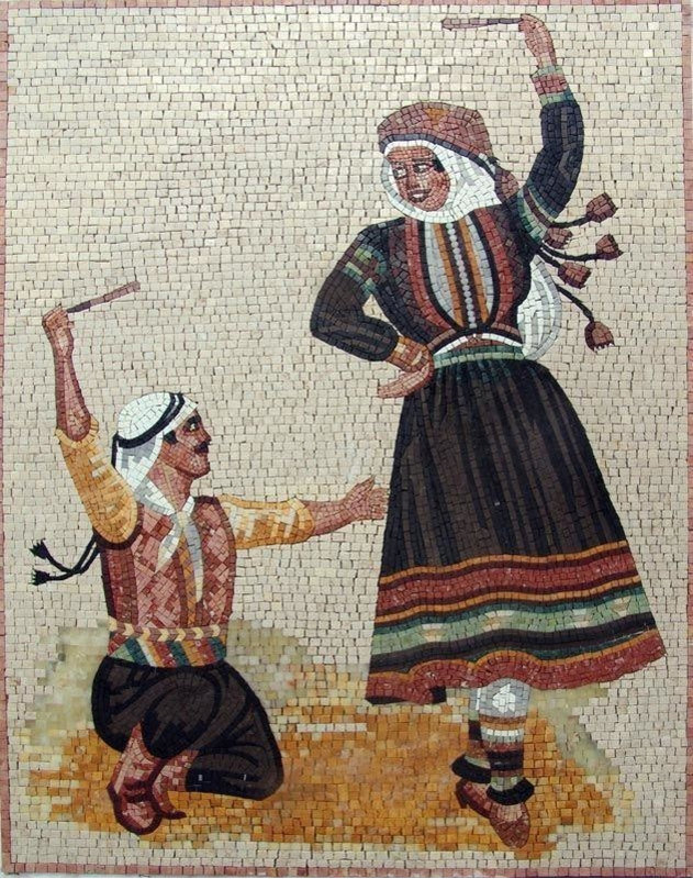 Arabic Folklore Dance Mosaic Marble Handmade, 47" x 62" - Traditional ...