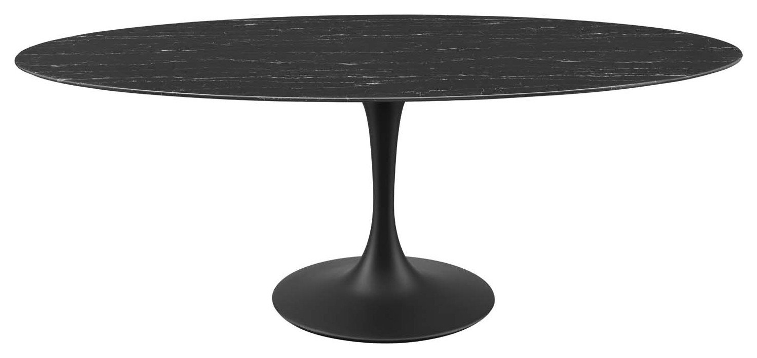 Dining Table, Oval, Artificial Marble, Metal, Black, Modern, Bistro ...