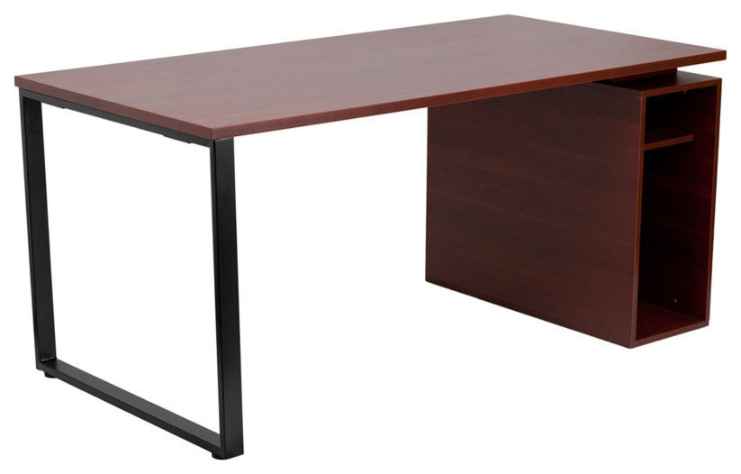 Mahogany Computer Desk With Open Storage Pedestal, 63"x31.50"x28.88 ...