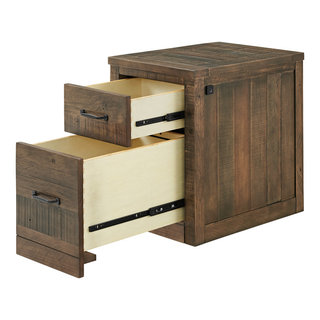 Rustic 2-drawer File Cabinet With Fingerprint Lock, Natural Brown ...