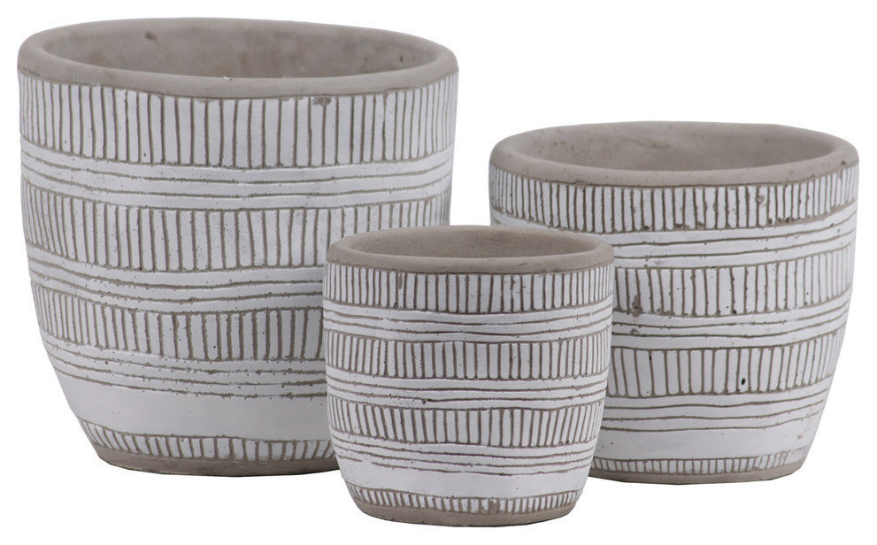 Irregular Stoneware Pot With Embossed Lattice Lines Design, Set of 3 ...