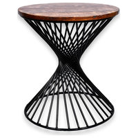 Industrial 20 Inch Accent Table with Reclaimed wood Round top and Iron ...