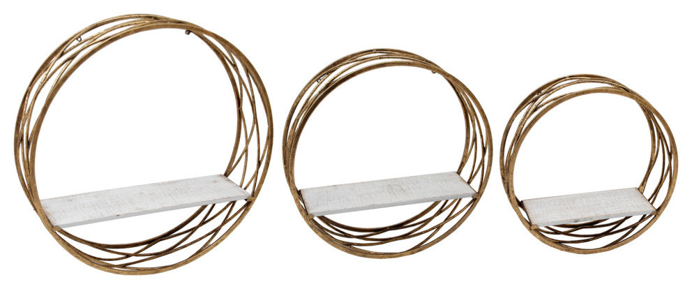 Metal Round Wall Shelves, White and Gold - Contemporary - Display And ...