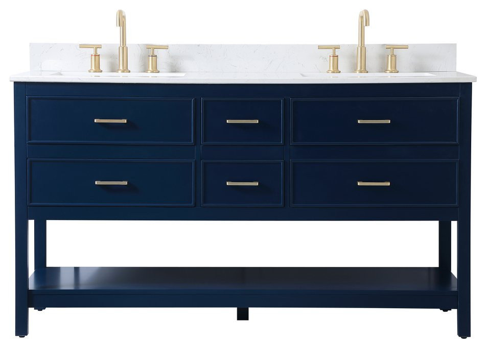 Elegant VF19060DBL-BS 60"Double Bathroom Vanity, Blue With Backsplash ...
