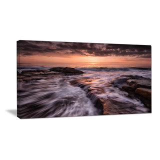 "Exotic Flow of Waters Over Rocks" Seascape Wall Art, 60"x28" - Beach ...