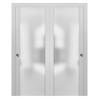 Closet Glass Bypass Doors & Hardware | Planum 4114 White Silk |, 64" x ...