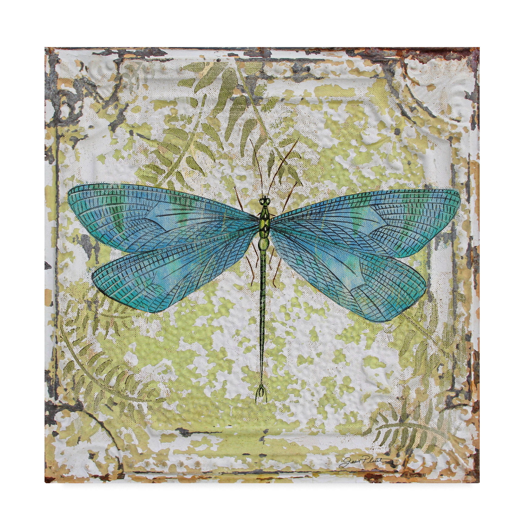 Jean Plout 'Dragonfly On Tin Tile 2' Canvas Art, 18"x18" - Contemporary ...