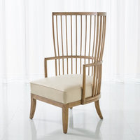 Elegant Classic Shaker Wood Leather Wing Chair, Spindle Beige ...