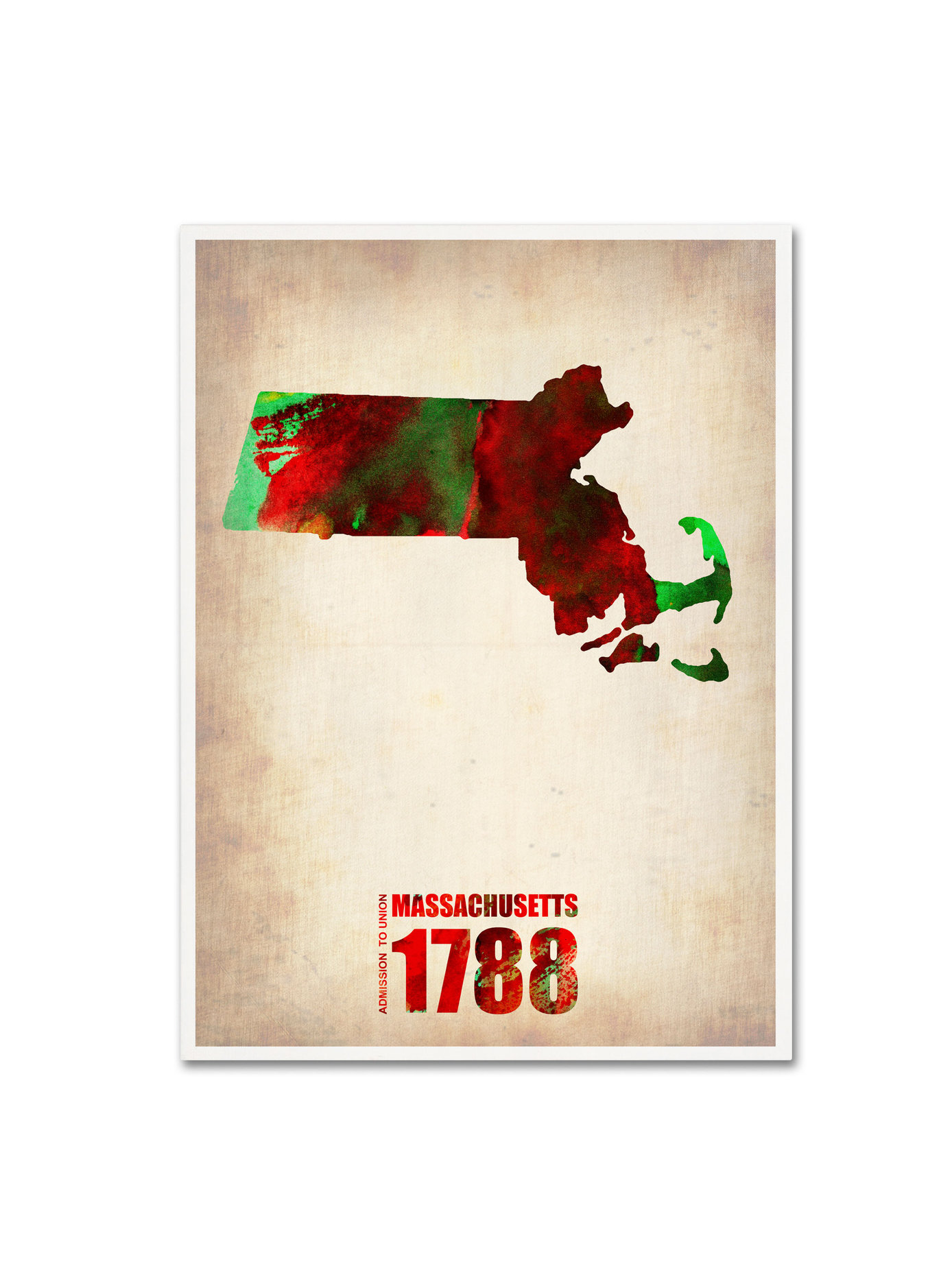 'Massachusetts Watercolor Map' Canvas Art by Naxart, 18" x 24 ...