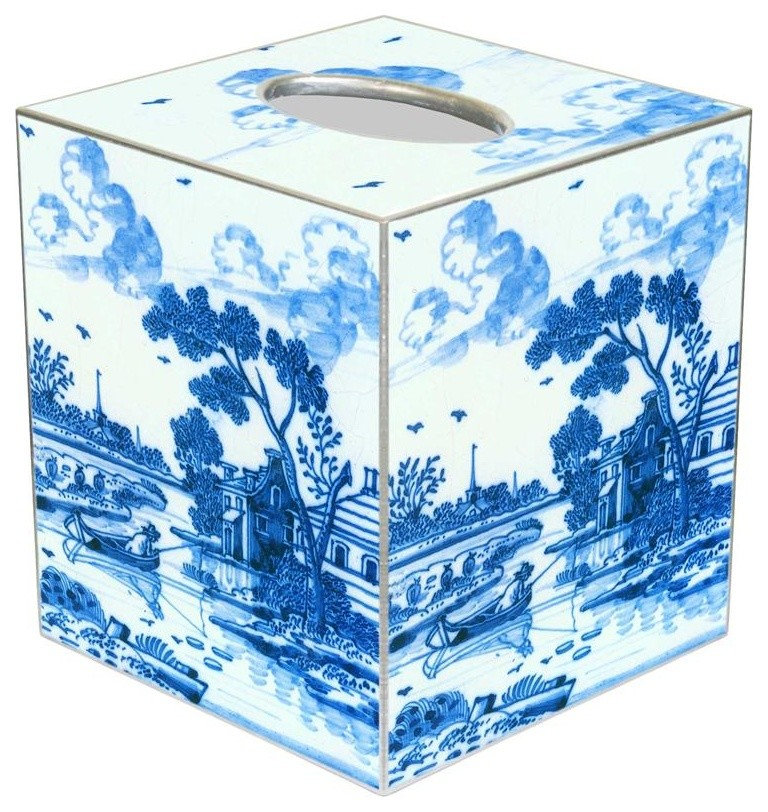 TB574-Delft Landscape Tissue Box Cover - Farmhouse - Tissue Box Holders - by Marye-Kelley | Houzz