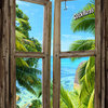 Beach Cabin Window Mural #8 One Piece Peel & Stick CANVAS Wall Mural ...