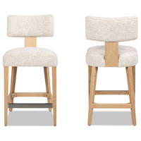Louise 27" Split Back Upholstered Counter Stool, Set of 2, Travertine ...