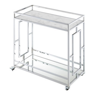 Town Square Chrome Faux Marble Mirrored Bar Cart With Shelf ...