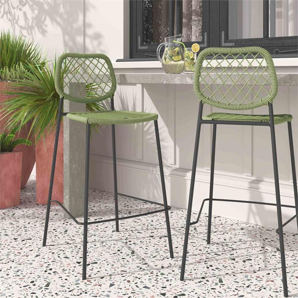 TOV Furniture Lucy 26.8" Outdoor Metal & Rope Counter Stool in Green ...