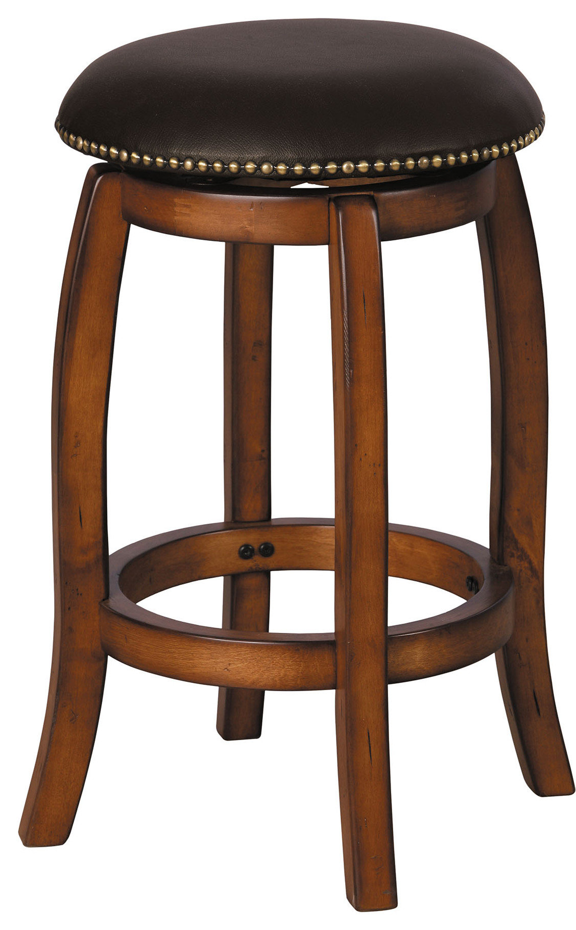 Chelsea Counter Height Stool With Swivel, Black Leather & Vintage Oak ...