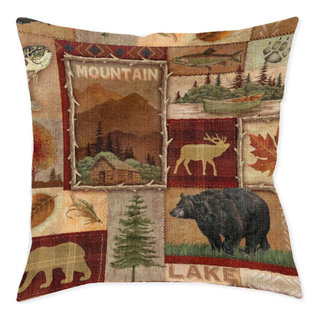 Laural Home Lodge Collage 17" x 18" Woven Decorative Pillow - Rustic ...
