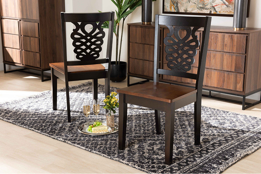 Mazur Modern Two-Tone Dark Brown and Walnut Wood Dining Chair, Set of 2 ...