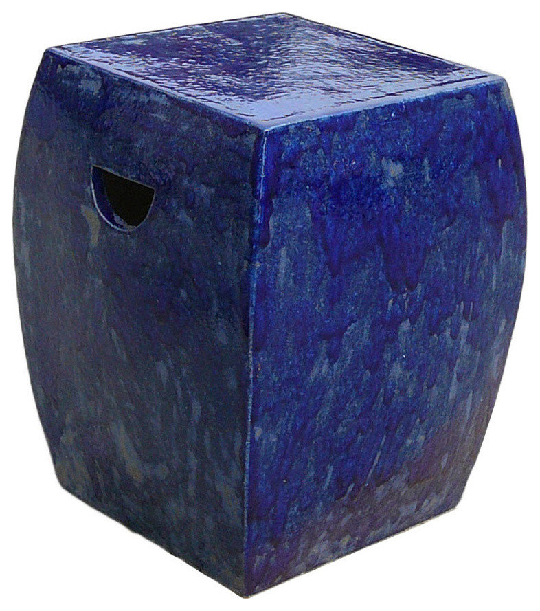 Chinese Square Flat Body Navy Blue Clay Garden Stool - Asian - Accent ...
