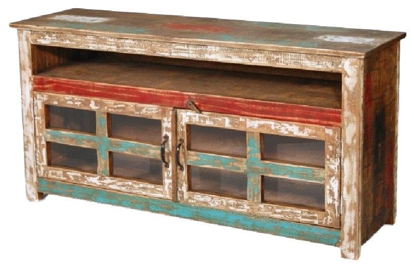 Rustic Solid Wood TV Console - Farmhouse - Entertainment Centers And Tv ...