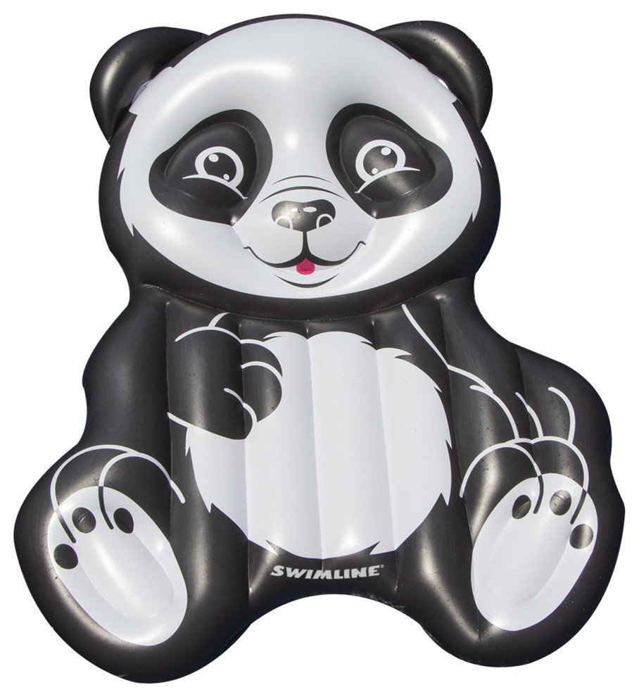 71" Black and White Inflatable Oversized Panda Swimming Pool Float ...