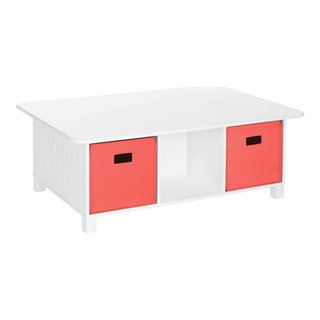 RiverRidge 6-Cubby Wood Kids Storage Activity Table and 2 Bins in White ...
