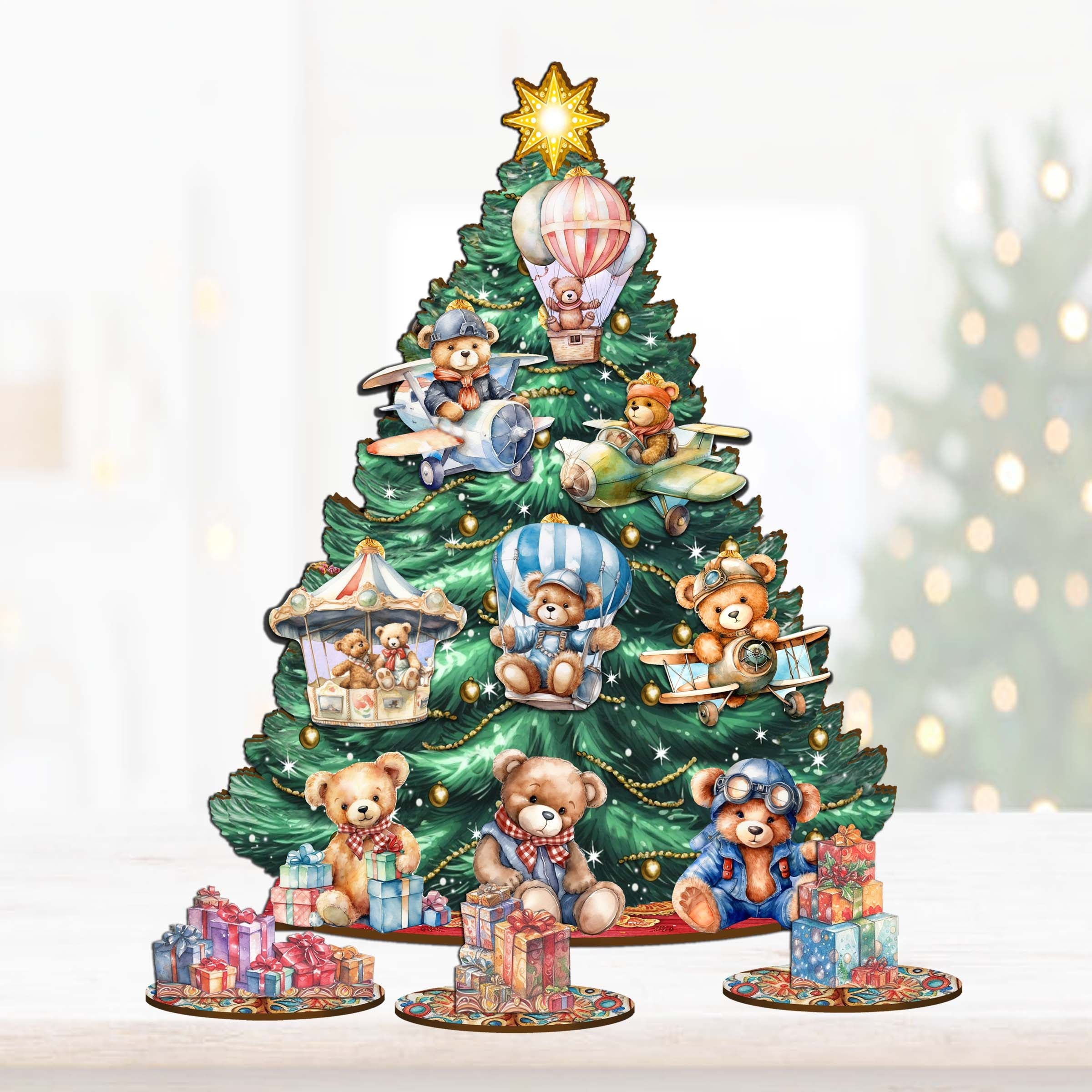 Teddy Bear Christmas Tree Set Tabletop Christmas Decor - Traditional ...