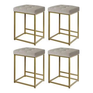 24 Inch backless Bar Stool with Brass Metal Frame-set of 4 ...