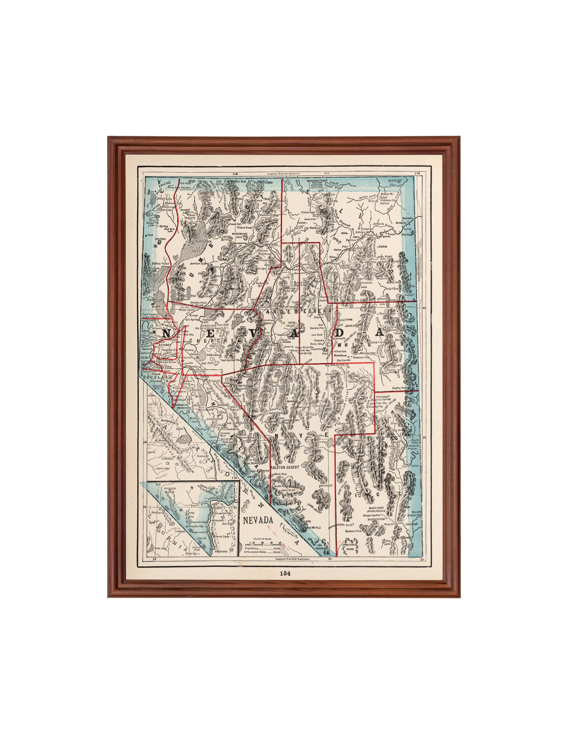 Nevada Map Framed Art 1893, Vintage Nevada Wall Decor, 18x24 ...