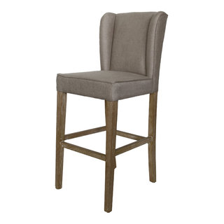 Howard Bar Stool Upholstered in Natural Fabric with Wooden Legs - Transitional - Bar Stools And ...