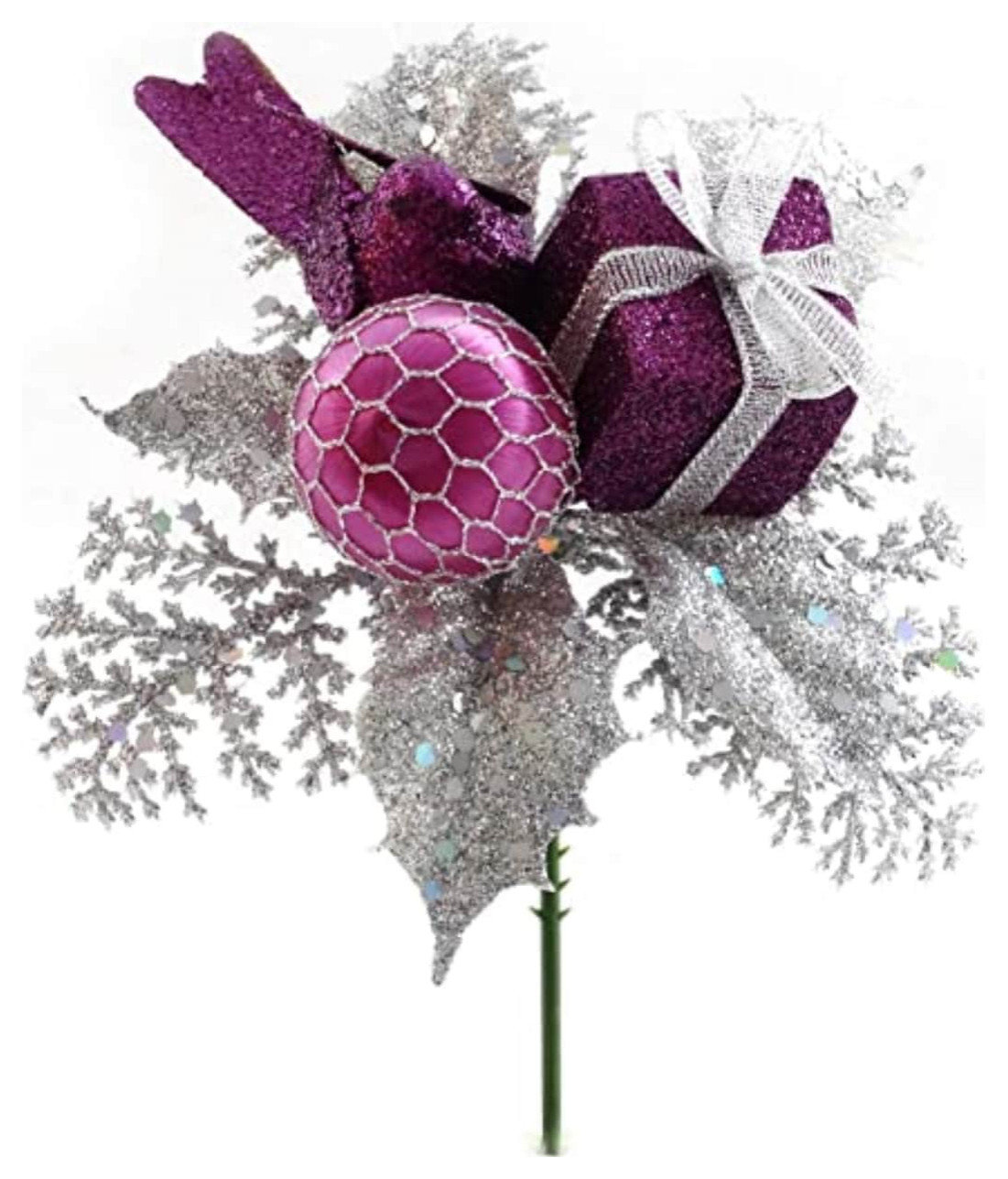 Glitter Bird Pick With Ball and Gift Box, 1 Dozen - Christmas ...