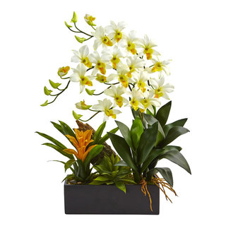 Dendrobium and Bromeliad Arrangement - Contemporary - Artificial Flower ...