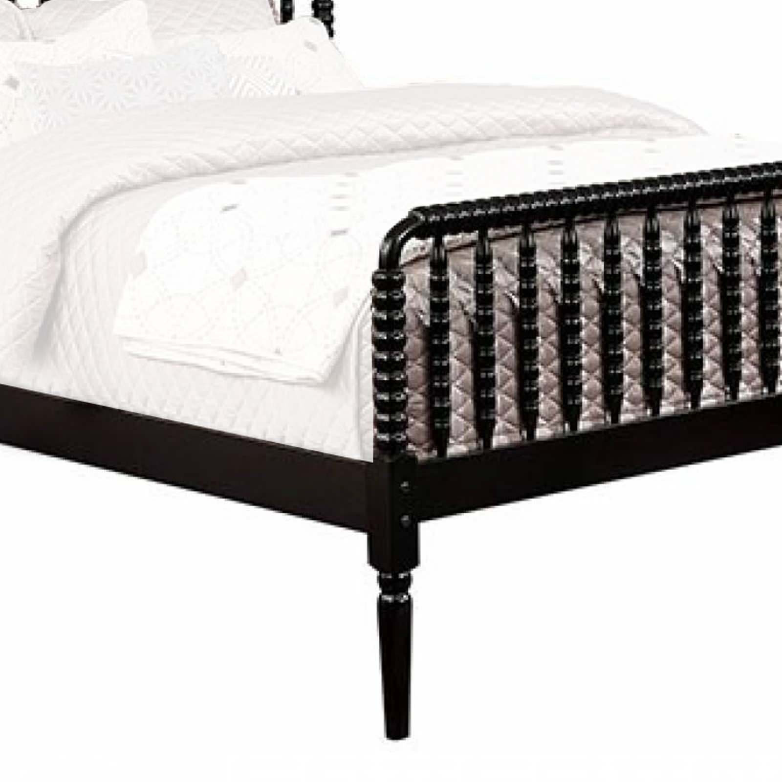 Wooden Full Size Bed with Spool Design Bed Frame and Turned Legs, Black ...