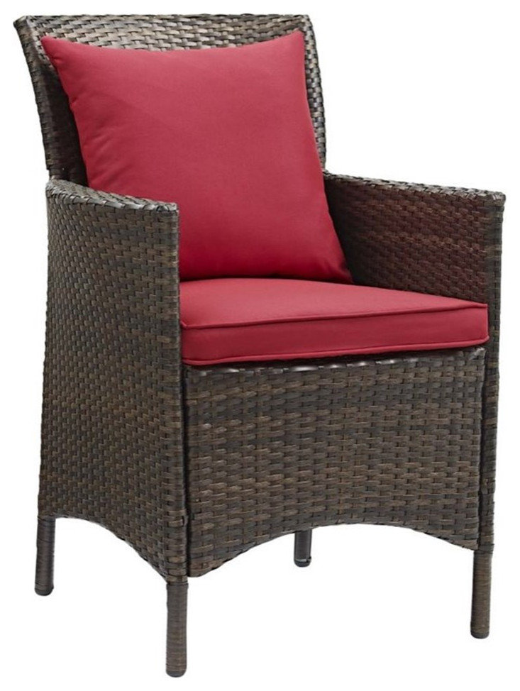 Pemberly Row Wicker Patio Dining Arm Chair in Brown and Red (Set of 2 ...