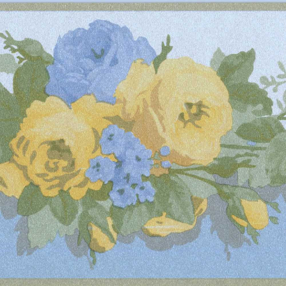 Abstract Roses Wallpaper Border Pink Blue Yellow Green 5"x15' 31616040 ...
