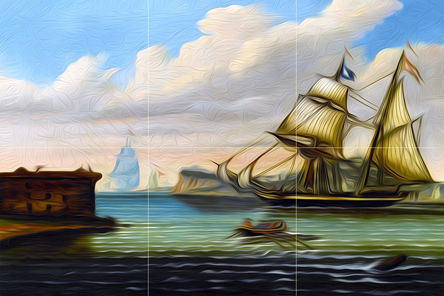 Tile Mural Kitchen Backsplash New York Harbor With Castle Garden And ...