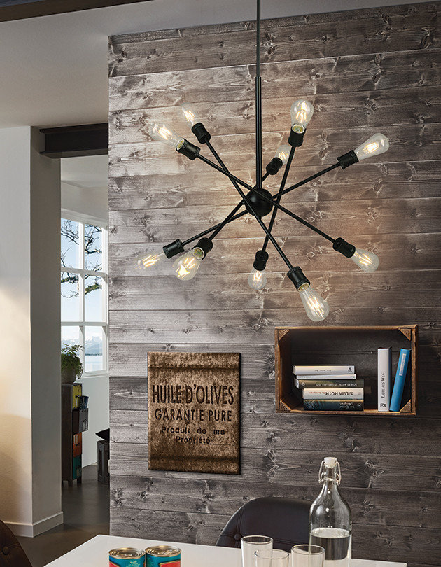 10-Light, 60W Open Bulb Pendant, Black - Industrial - Chandeliers - by ...