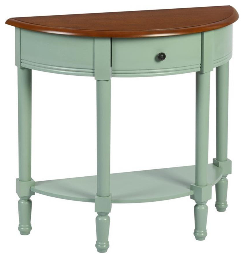 Pemberly Row 33 in. Brown Half-Moon Wood Console Table with 1-Drawer ...