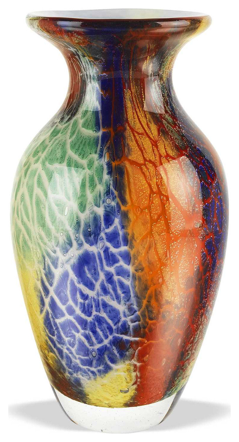 11 Multicolor Art Glass Vase, 6in x 6in x 11in - Contemporary - Vases ...